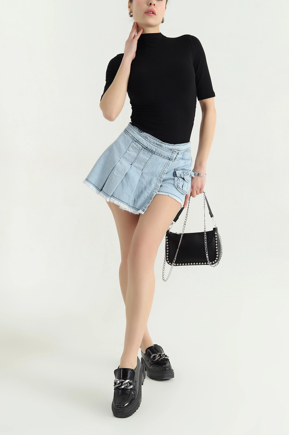 Açık Mavi Serenay Kot Şort Etek 339086