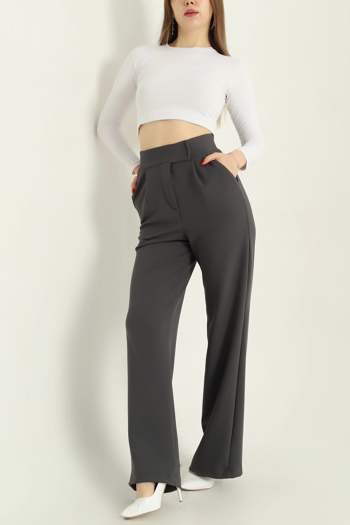 Antrasit Cırtlı Kapama Jakarlı Cepli Bayan Pantolon 333000