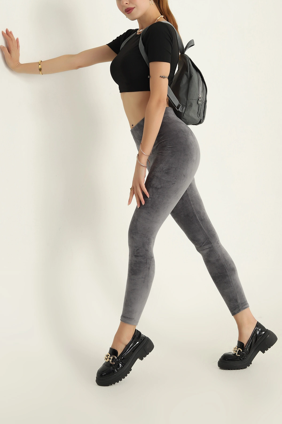 Antrasit İthal Kadife Likralı Tayt 299134