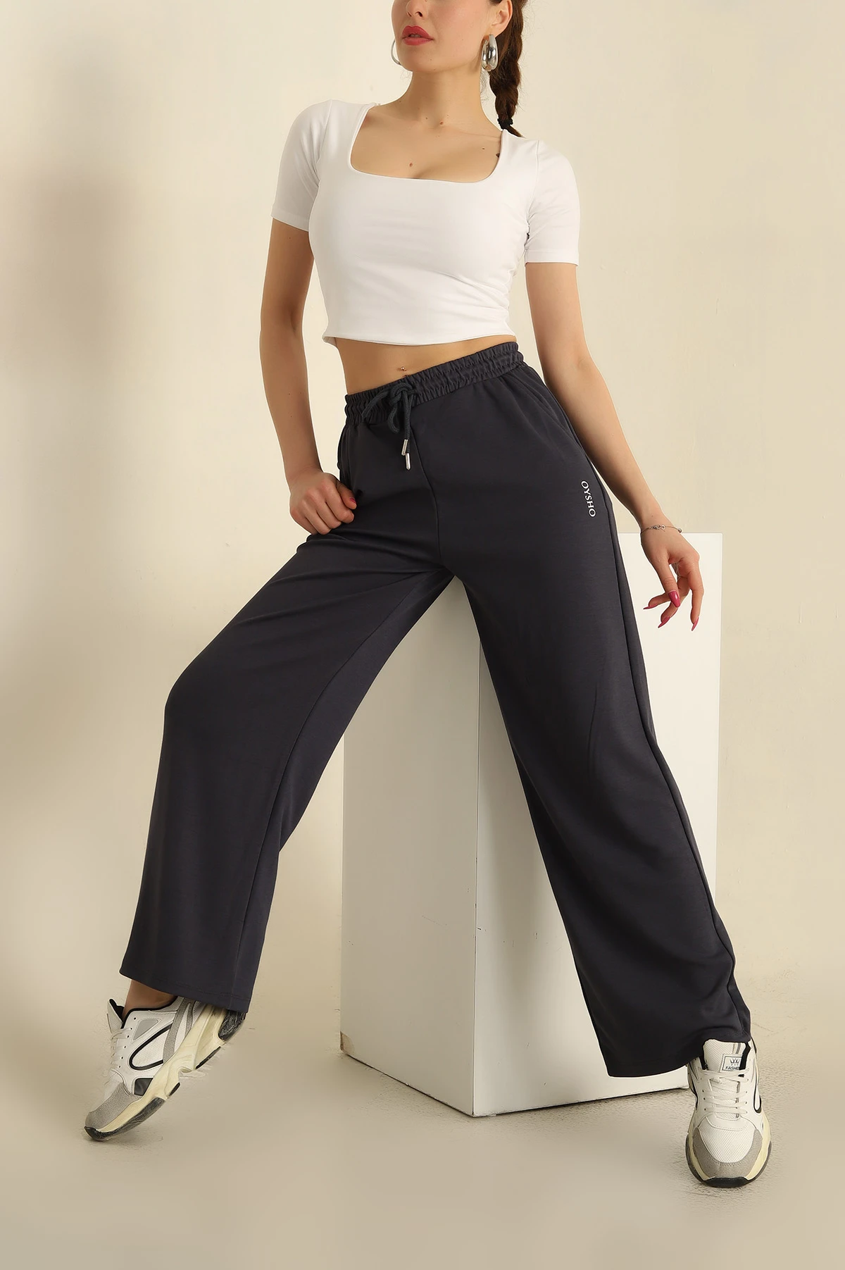 Antrasit Modal Kumaş Palazzo Pantolon 269774 | ModamızBir | Modamizbir.Com