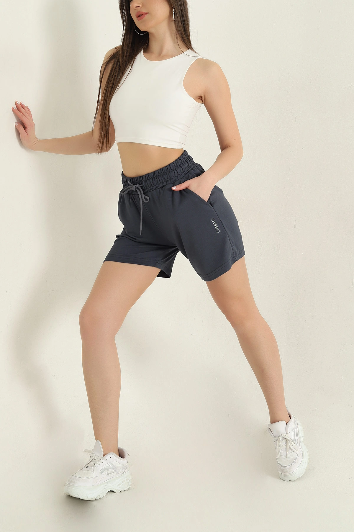 Antrasit Oysho Cepli Likralı Kadın Şort 360238