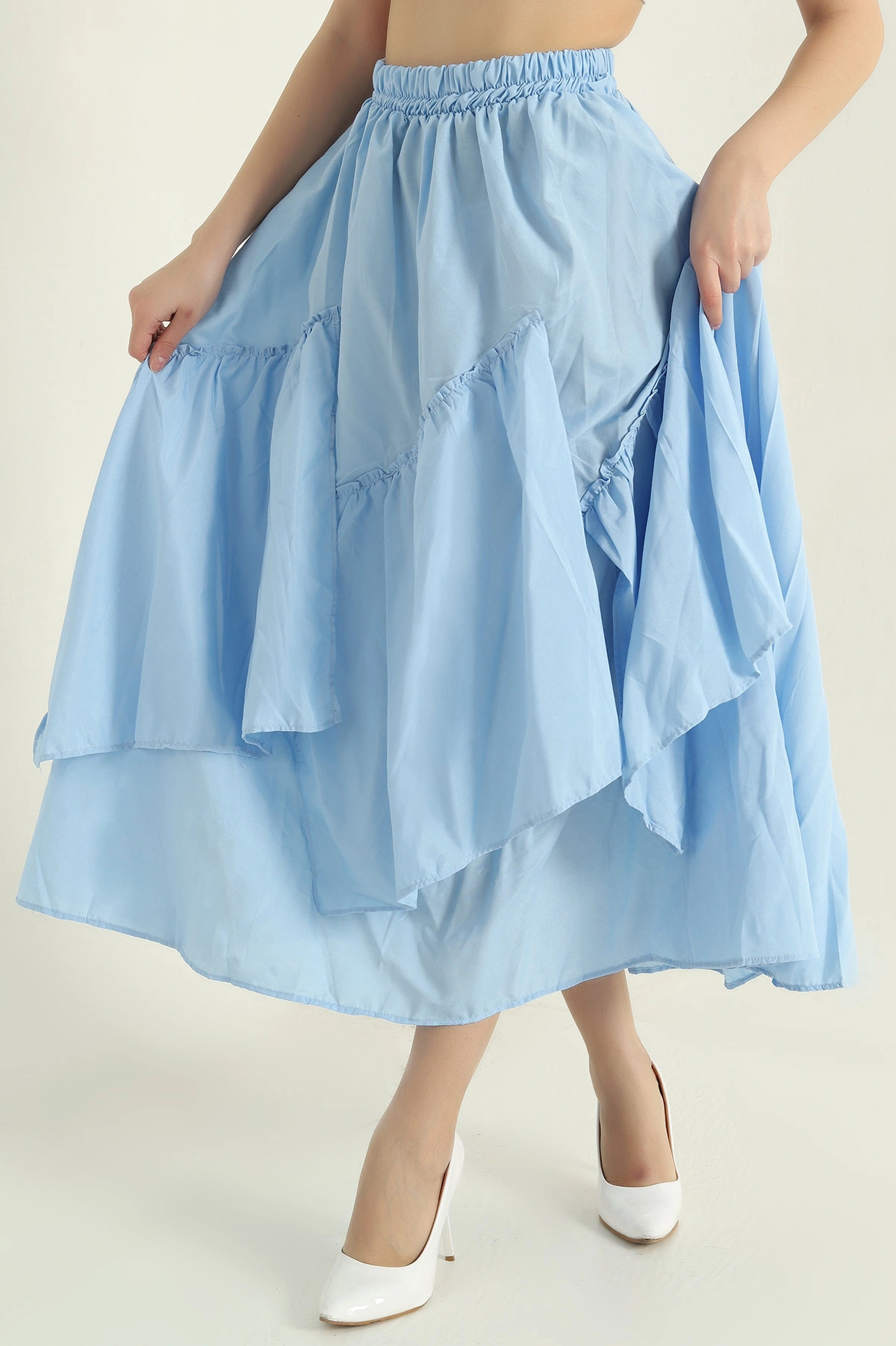 Bebe Mavisi Beli Lastikli Kat Kat Poplin Etek 353012