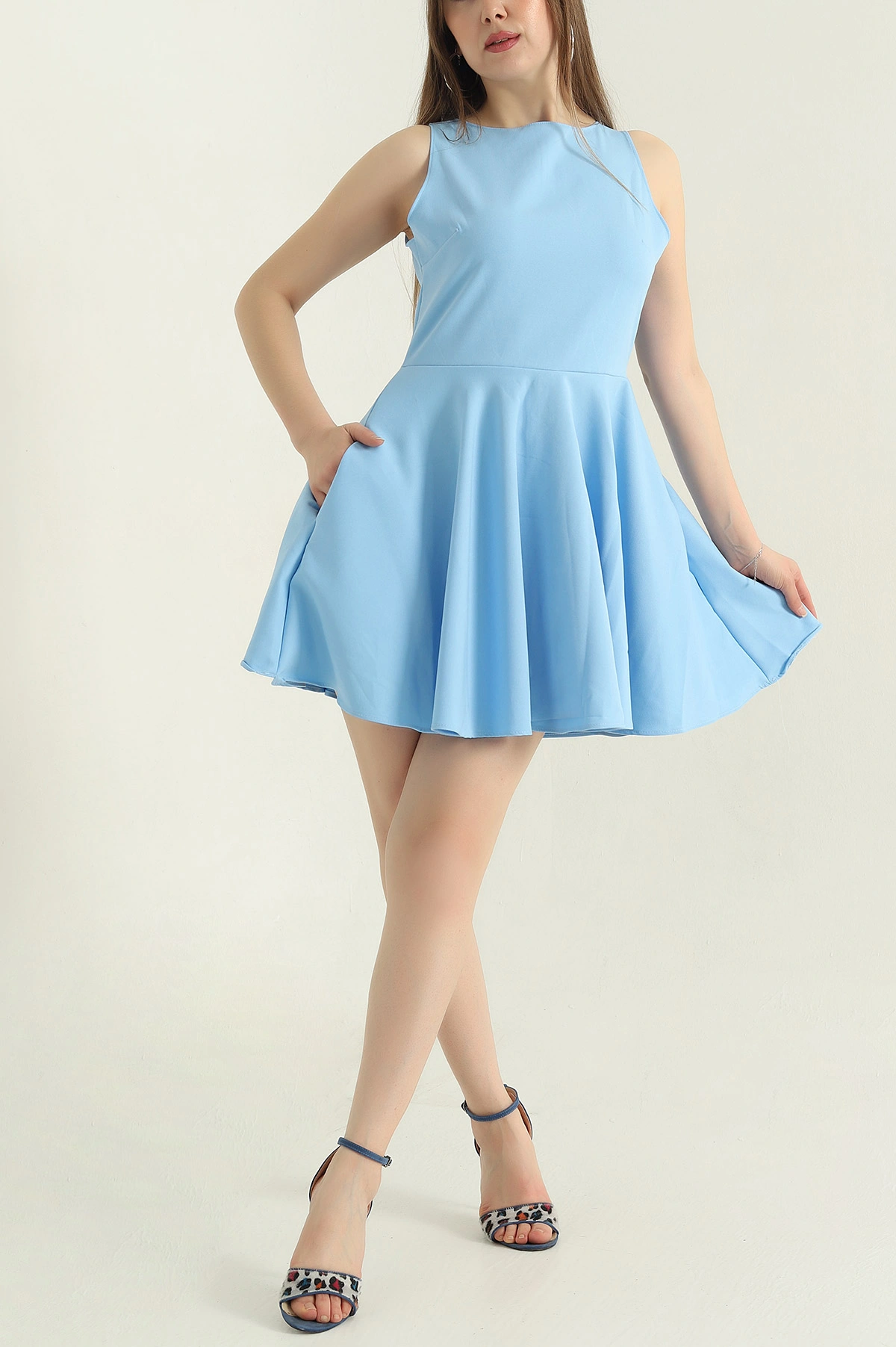 Bebe Mavisi Cepli Atlas Kolsuz Elbise 352319