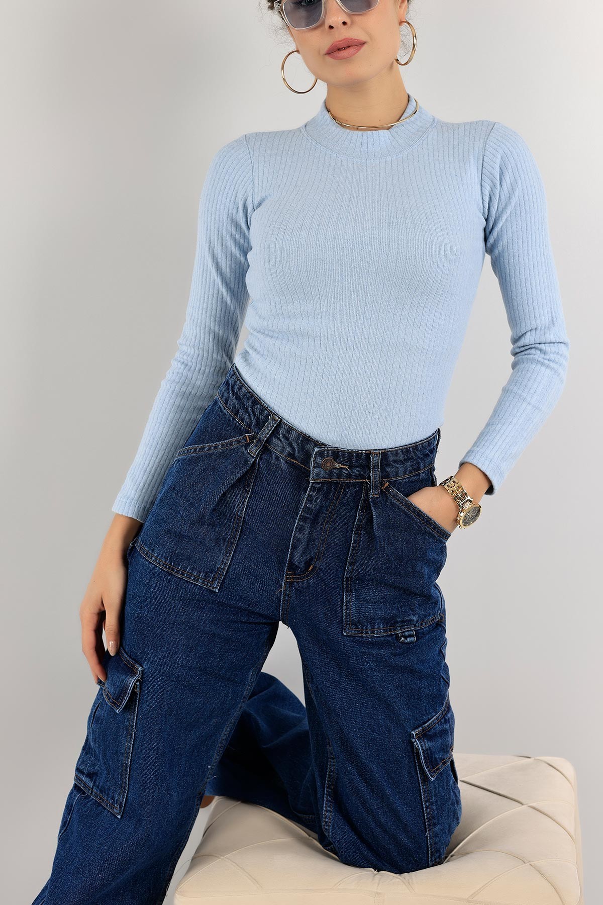 Bebe Mavisi Yarım Balıkçı Yaka Üst 130592 | ModamızBir | Modamizbir.Com