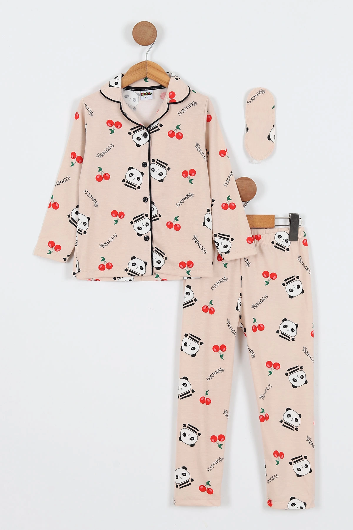 Bej (4-12 Yaş)Kiraz Baskılı Ön Düğmeli Göz Bandı Detaylı Kız Çocuk ...