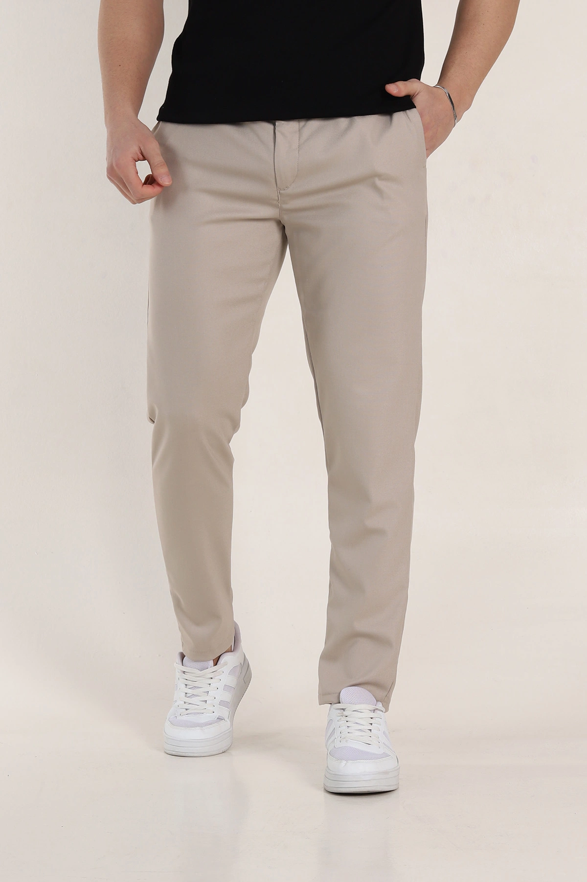 Bej Boyfriend Bel Arkası Lastikli Erkek Kumaş Pantolon 345022