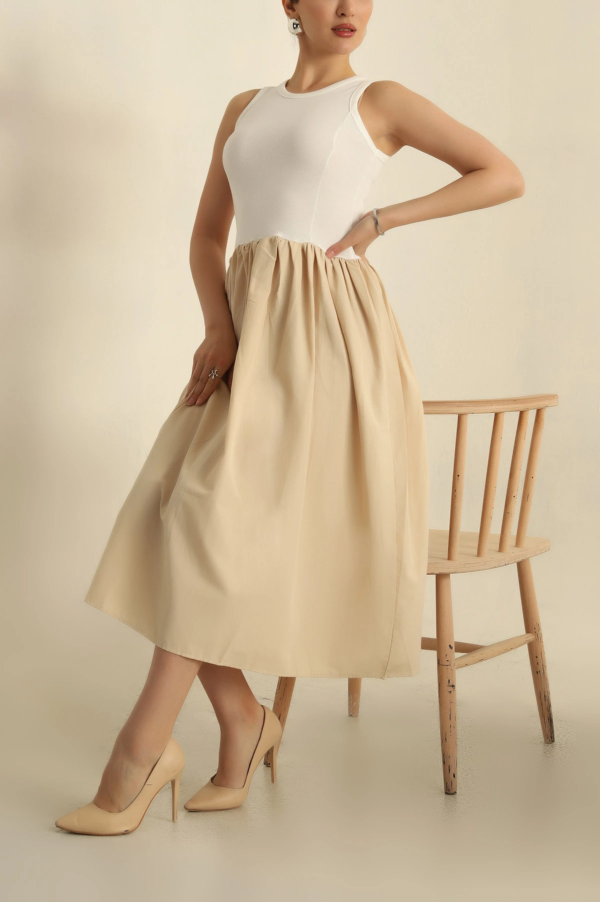 Bej Garnilli Sandy Elbise 270698 | ModamızBir | Modamizbir.Com