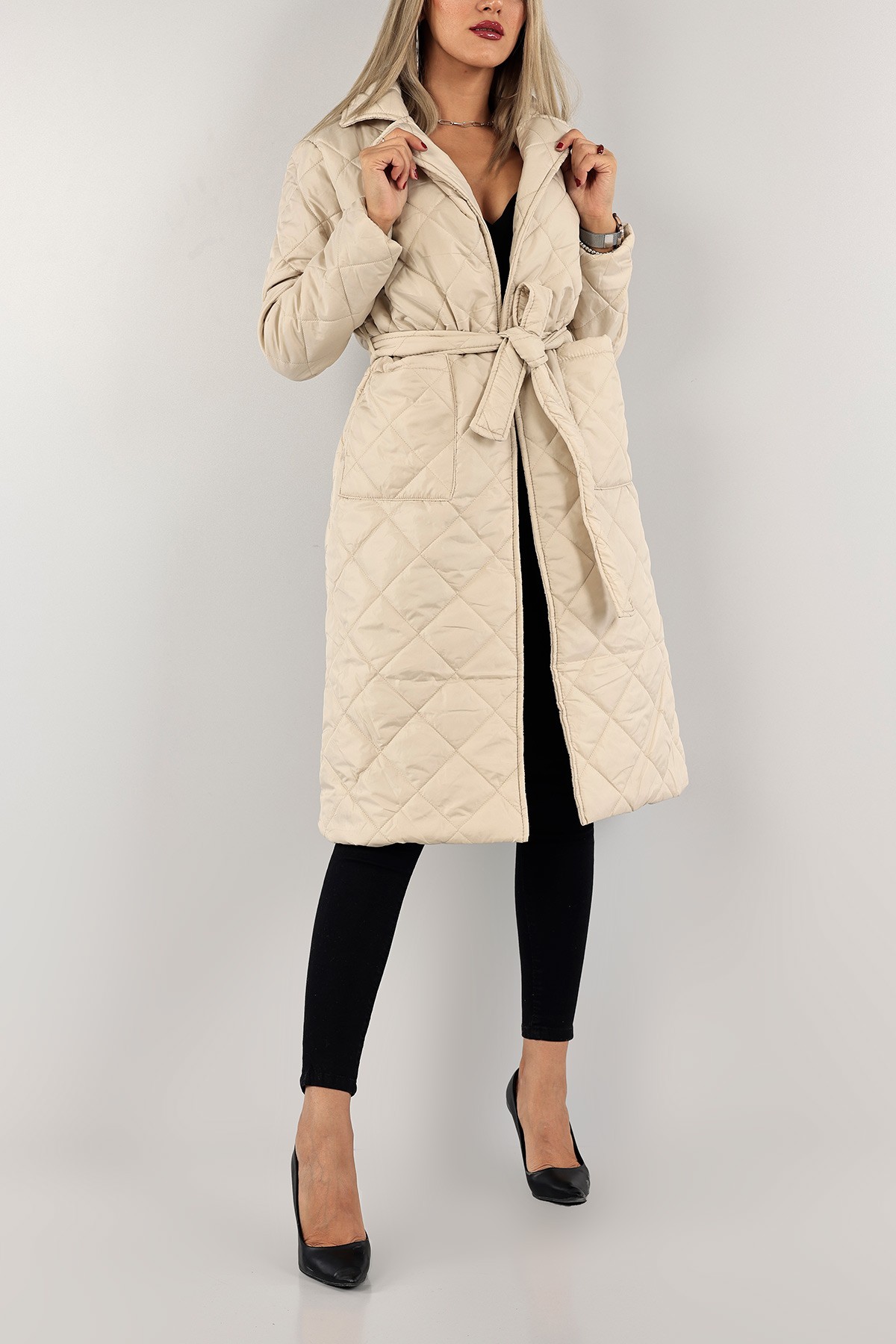 Bej Kemerli Dolumlu Kapitone Bayan Mont 130689 | ModamızBir ...