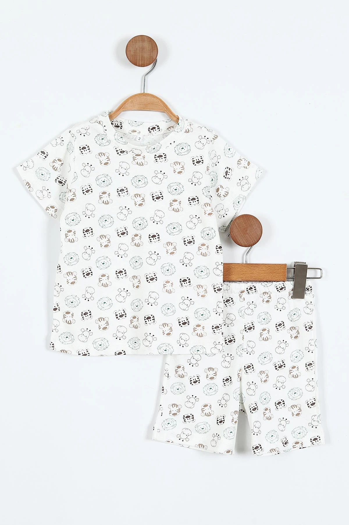 Beyaz (2-5 Yaş) Hayvan Desenli Erkek Çocuk Yazlık Şortlu Pijama Takımı ...