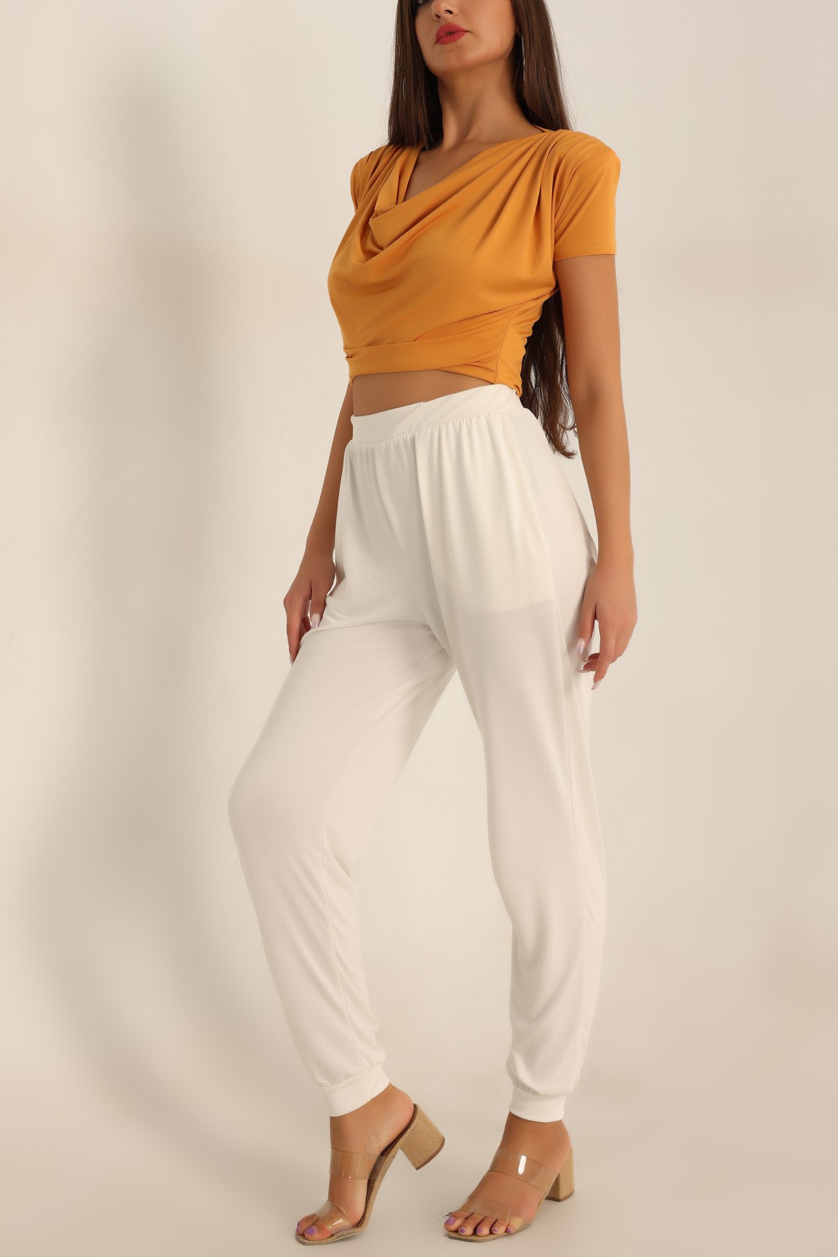 Beyaz Cepli Bayan Pantolon 198598 | ModamızBir | Modamizbir.Com