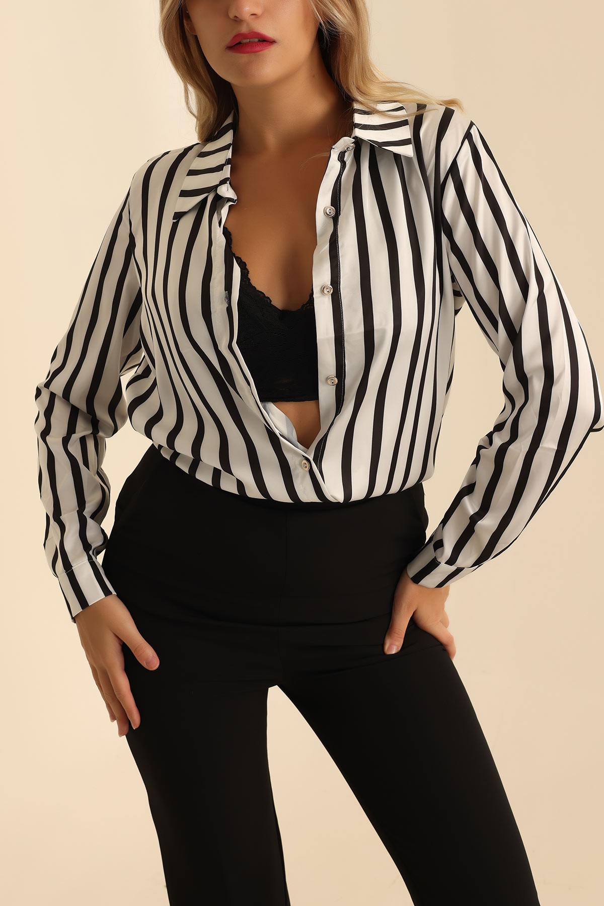 Beyaz Cupra Saten Bayan Gömlek 200325 | ModamızBir | Modamizbir.Com