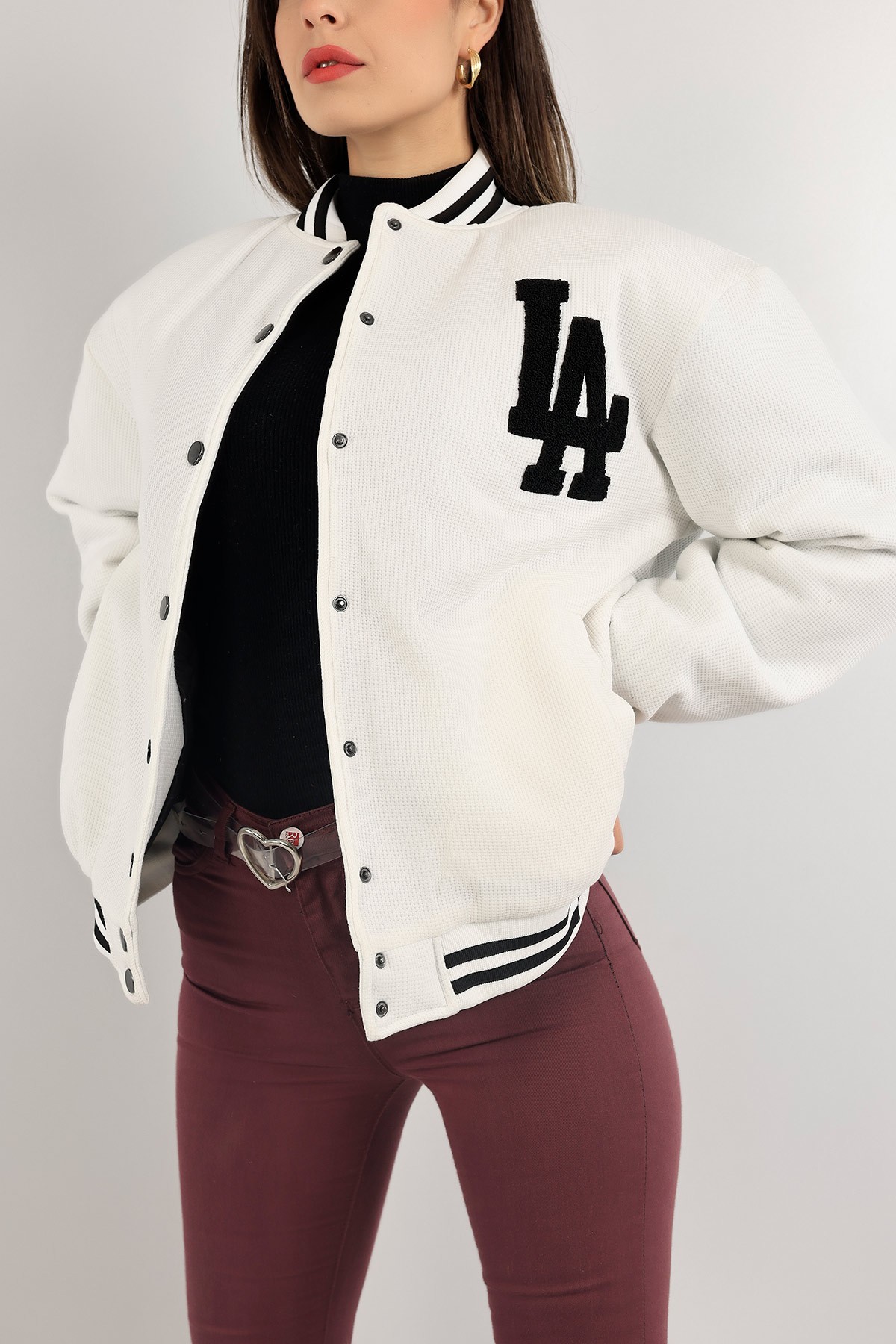 Beyaz Dolumlu Waffle Kumaş Bayan Mont 139704 | ModamızBir | Modamizbir.Com