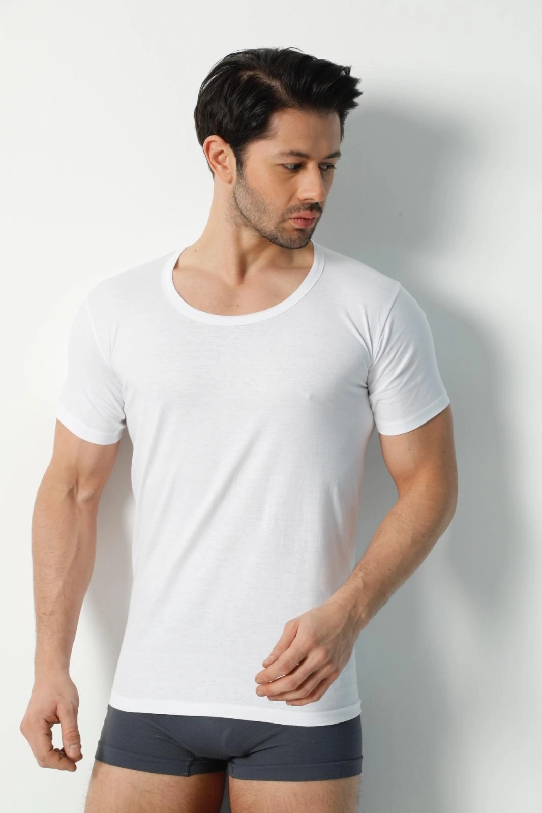 Beyaz Geniş Yaka Kısa Kollu Erkek Fanila 281198 | ModamızBir ...