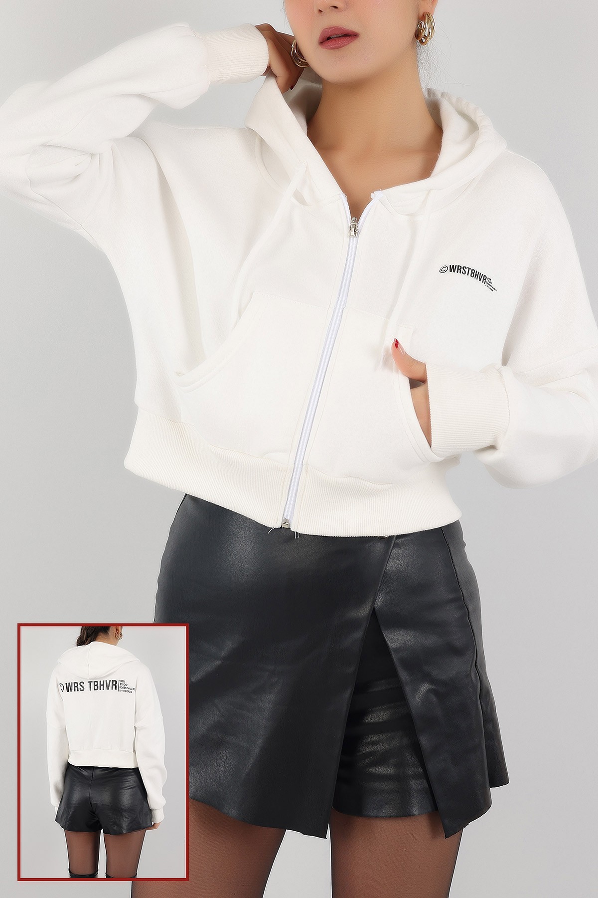 Beyaz İçi Şardonlu Kapüşonlu Bayan Sweat 151384 | ModamızBir ...