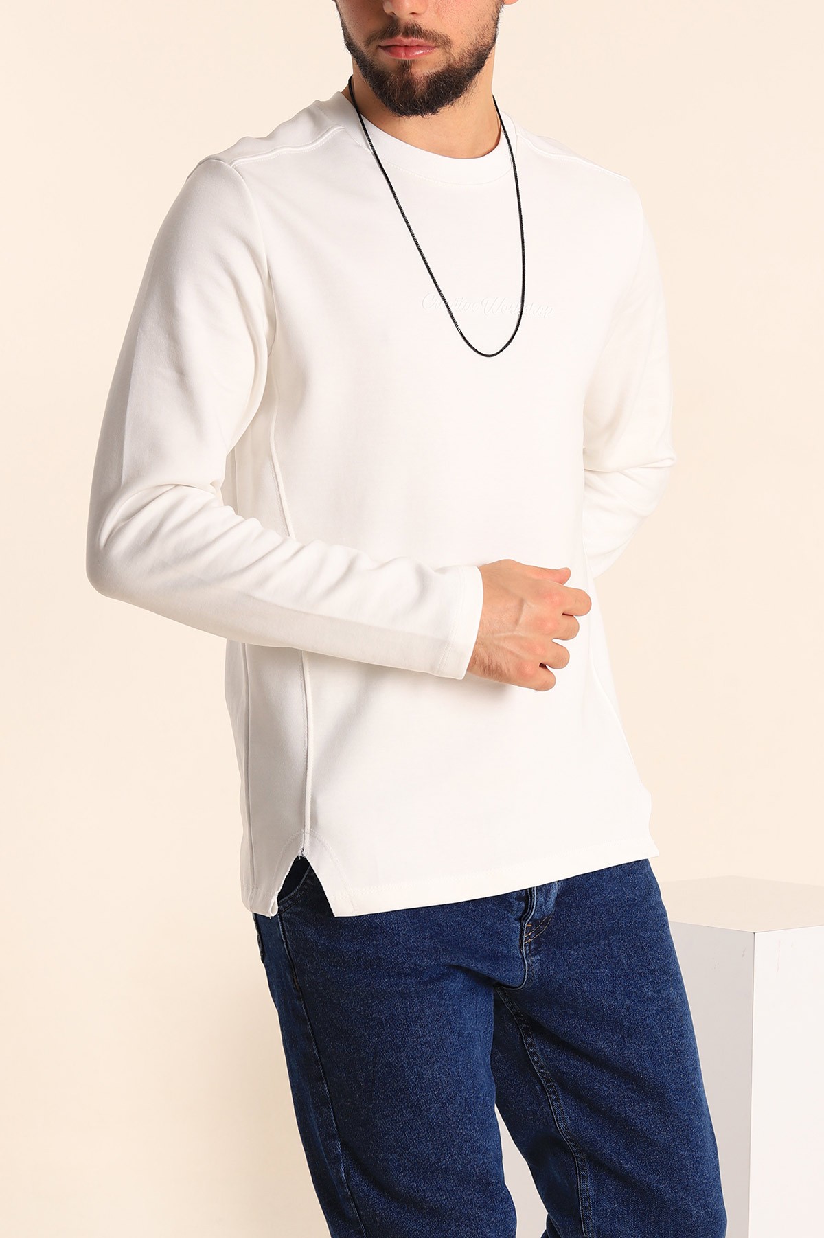 Beyaz Kabartma Yazılı Yırtmaçlı Erkek Sweatshirt 218057 | ModamızBir ...