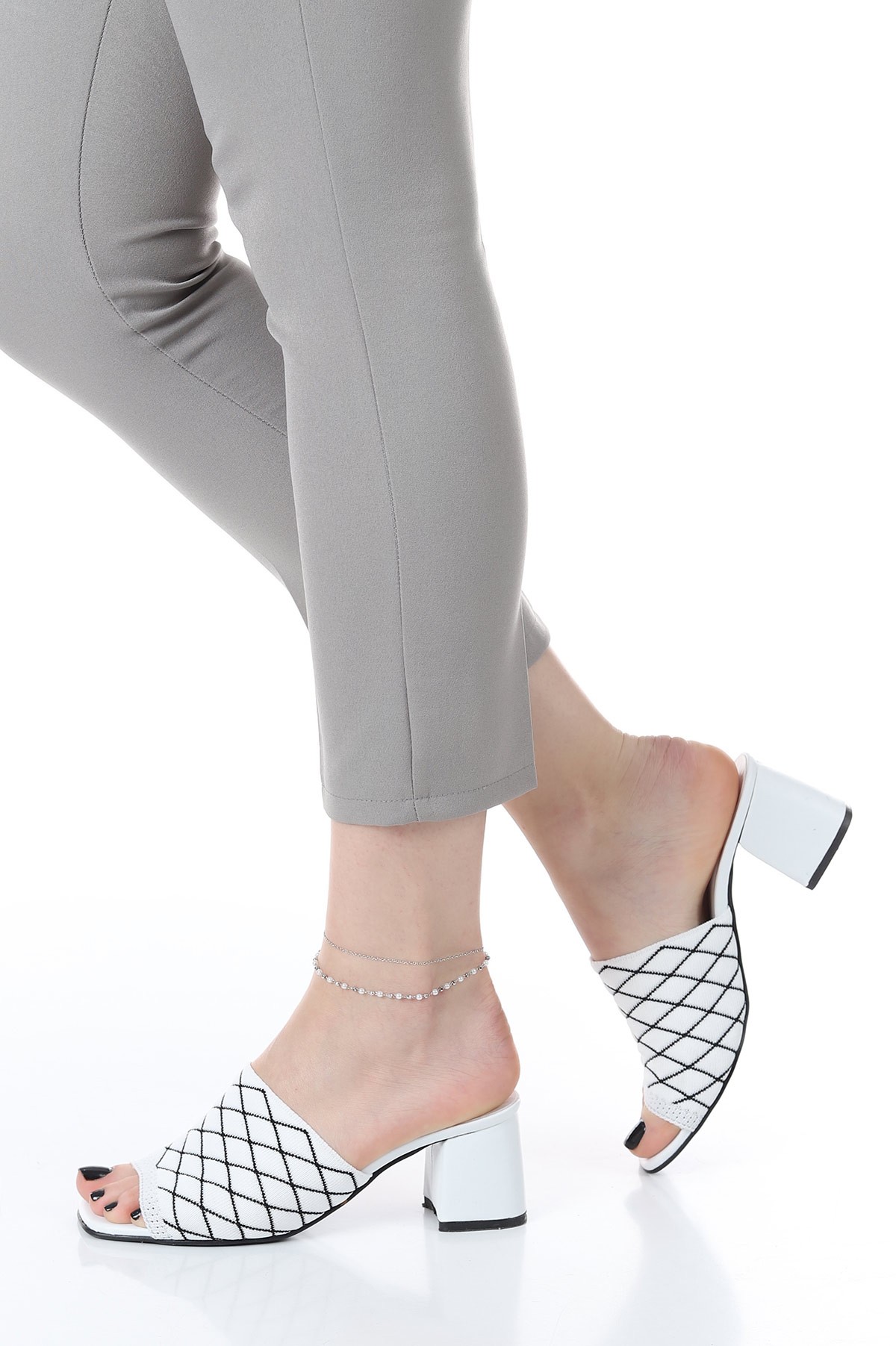 Beyaz Triko Topuklu Terlik 174053 | ModamızBir | Modamizbir.Com