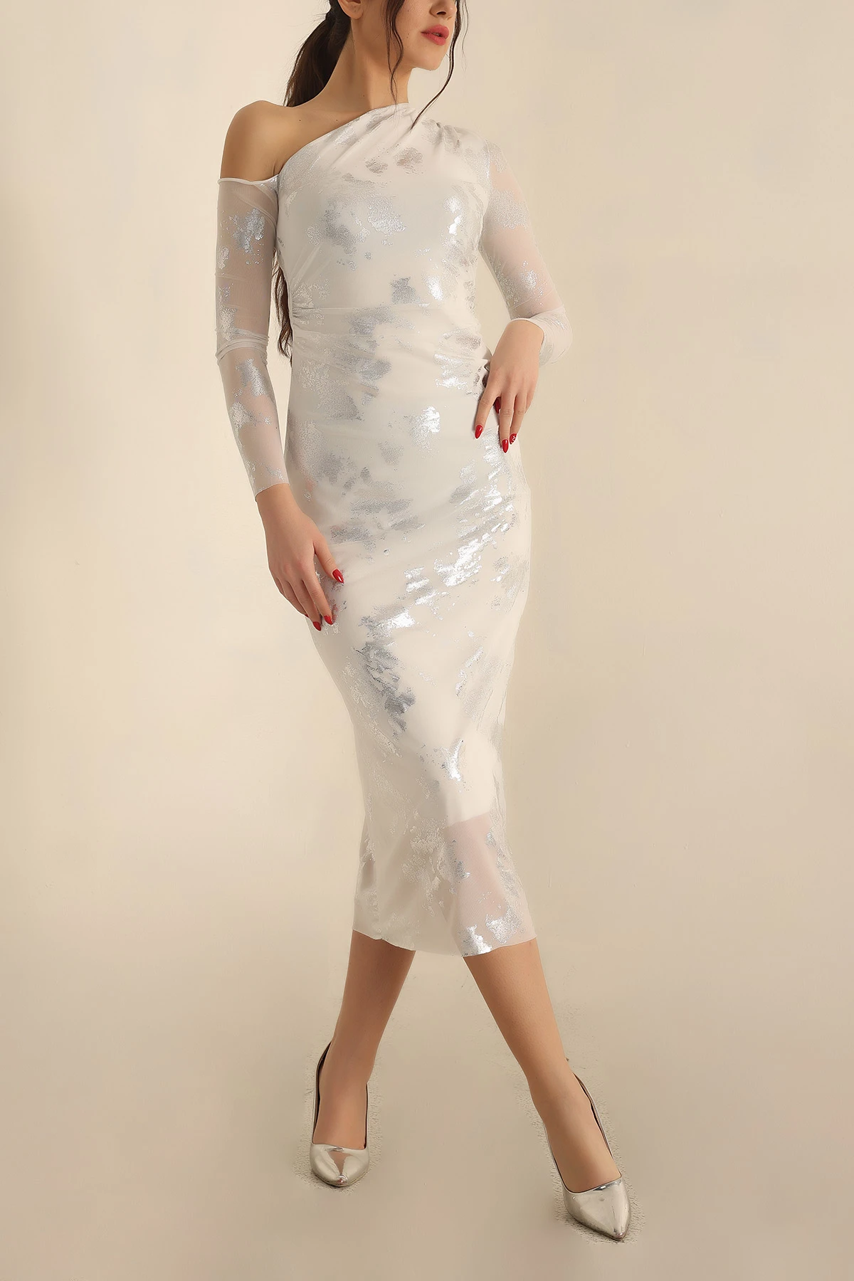 Beyaz Tül Tasarım Elbise 234676 | ModamızBir | Modamizbir.Com