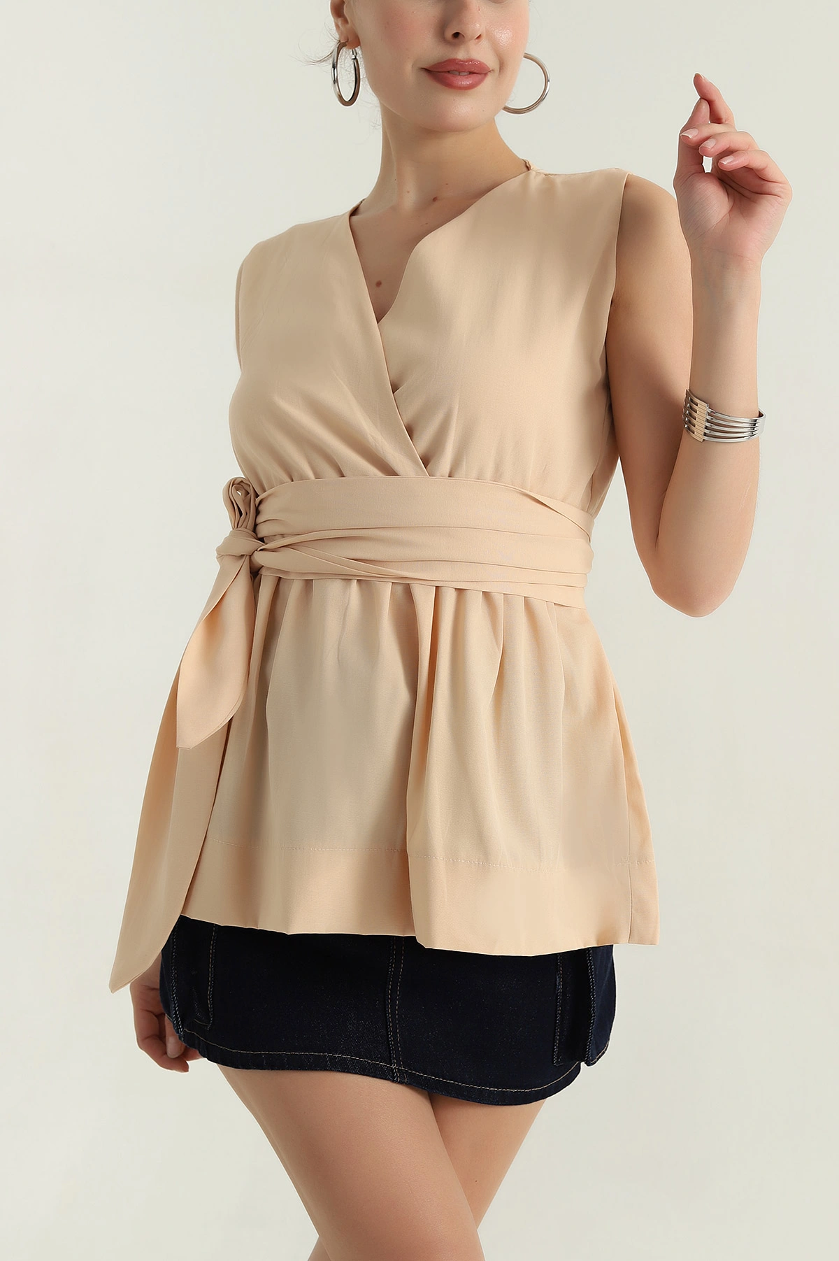 Bisküvi Bağlamalı Terikoton Kadın Bluz 380644