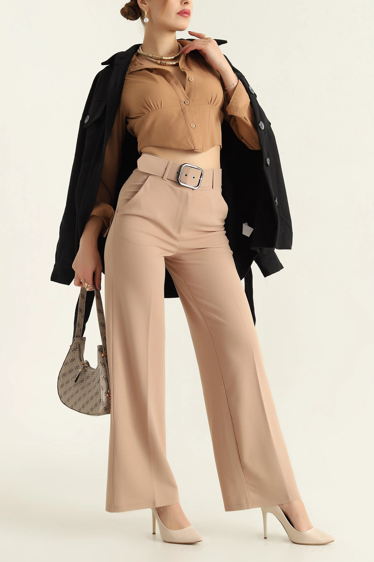 Bisküvi Crep Likralı Palazzo Bayan Pantolon 307692