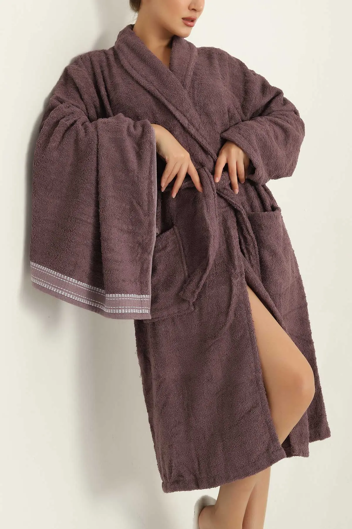 Mor 2'li (Baş Havlusu 50x90 Havlu + Bornoz ) Takımı 287589