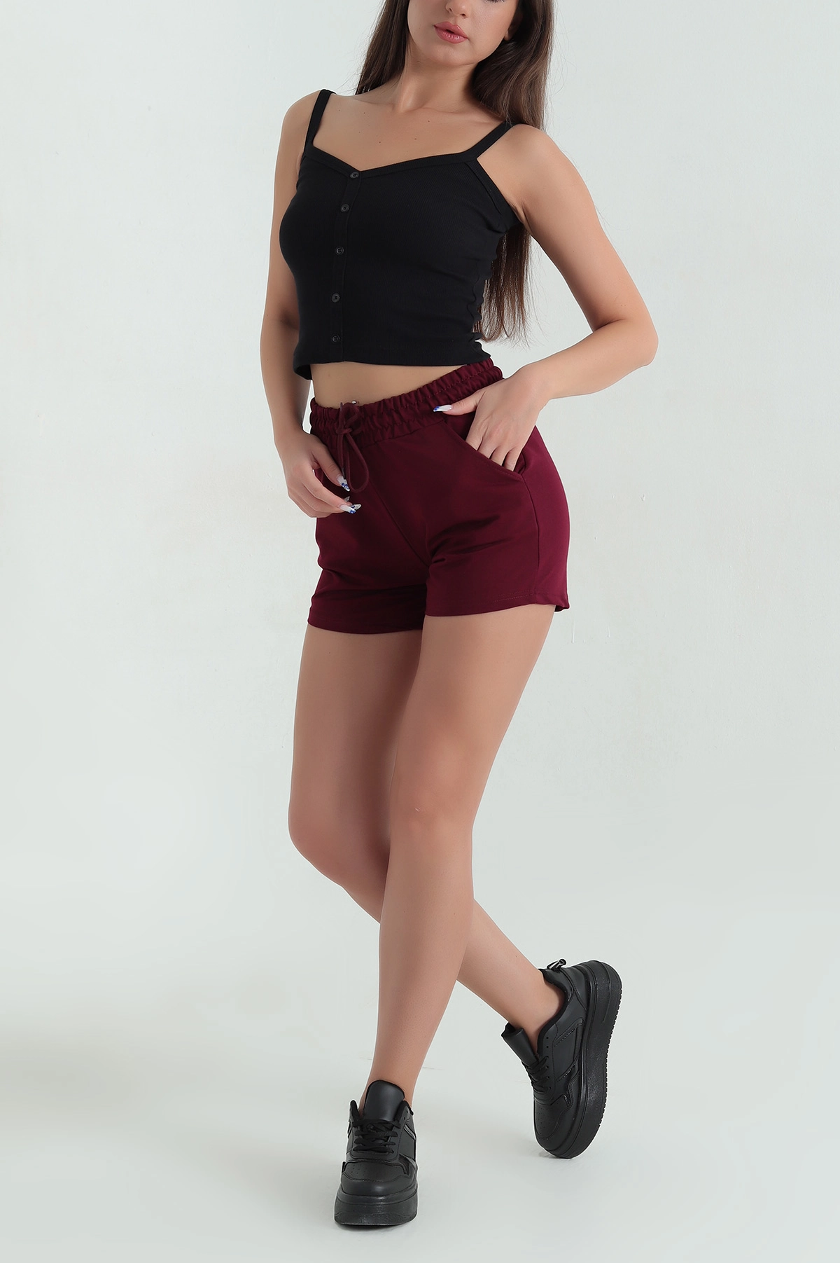 Bordo Cep Detay Oysho Kadın Şort 368176