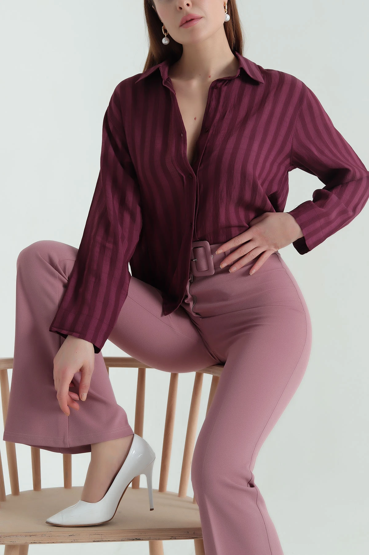 Bordo Dokuma Transparan Sunday Gömlek 334802