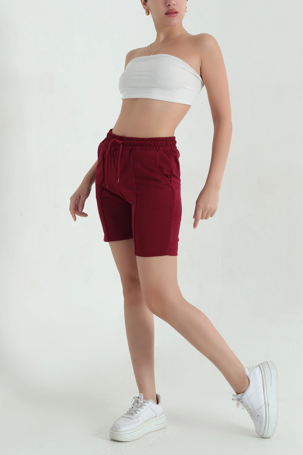 Bordo İki İp Çimalı Kadın Şort 367057