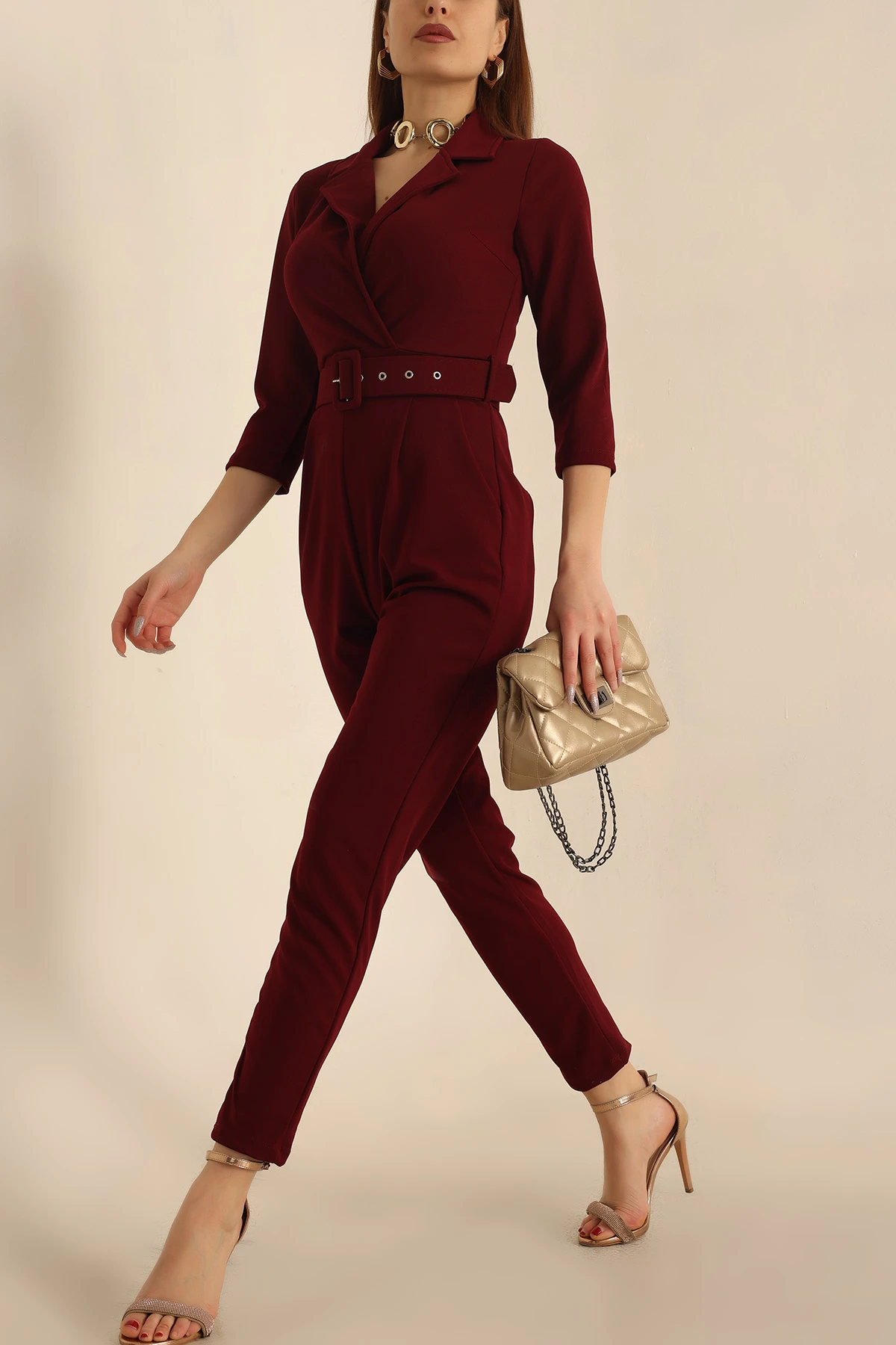 Bordo Kemerli Krep Bayan Tulum 242778 | ModamızBir | Modamizbir.Com
