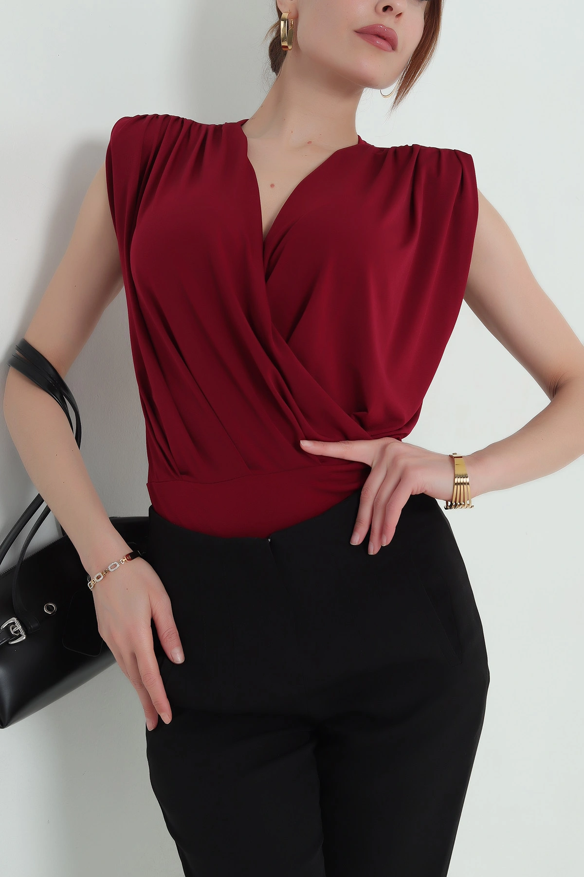 Bordo Sandy Kruvaze Yaka Kadın Zıbın Bluz 367169