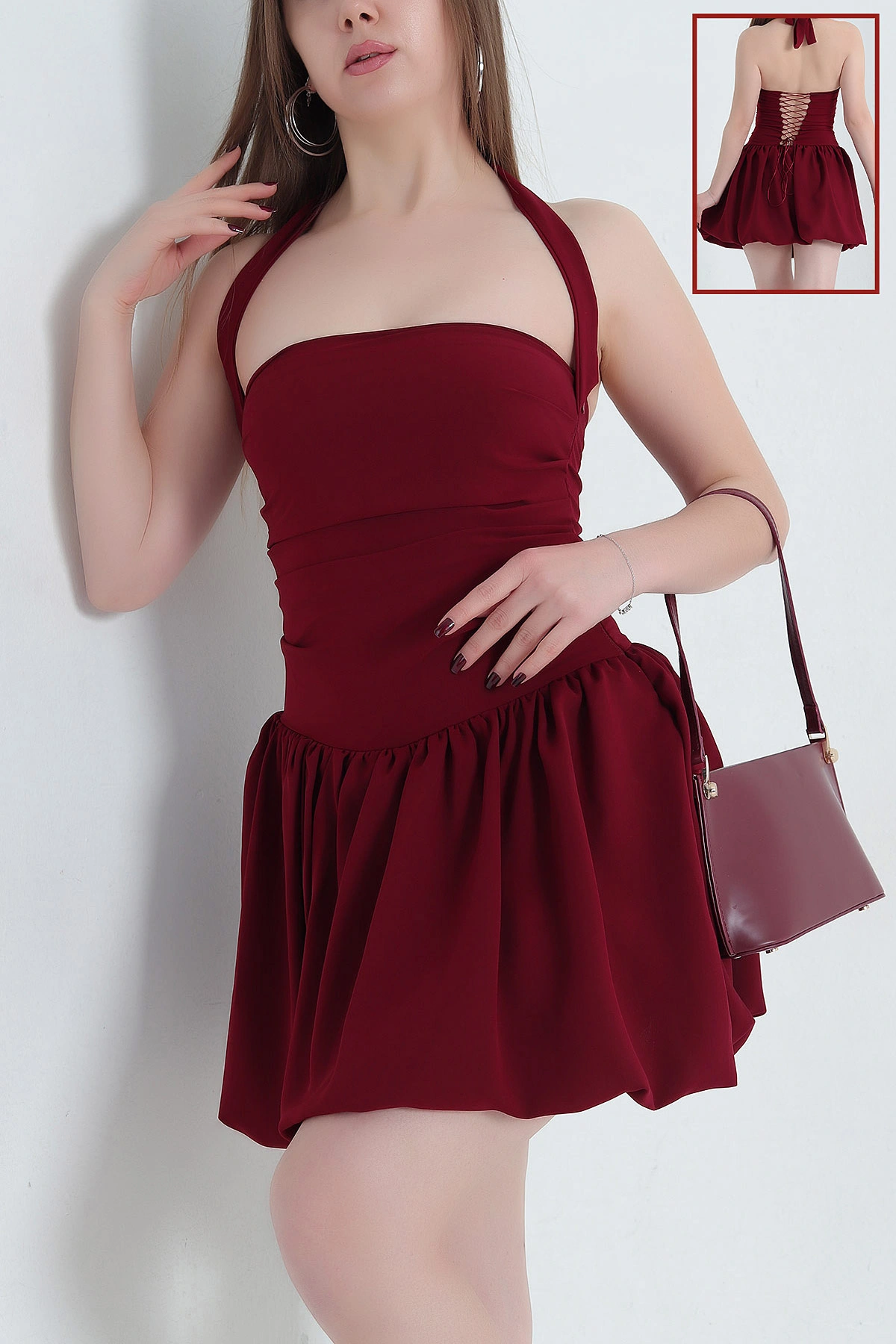 Bordo Stella Jesicca Şortlu Elbise 339115