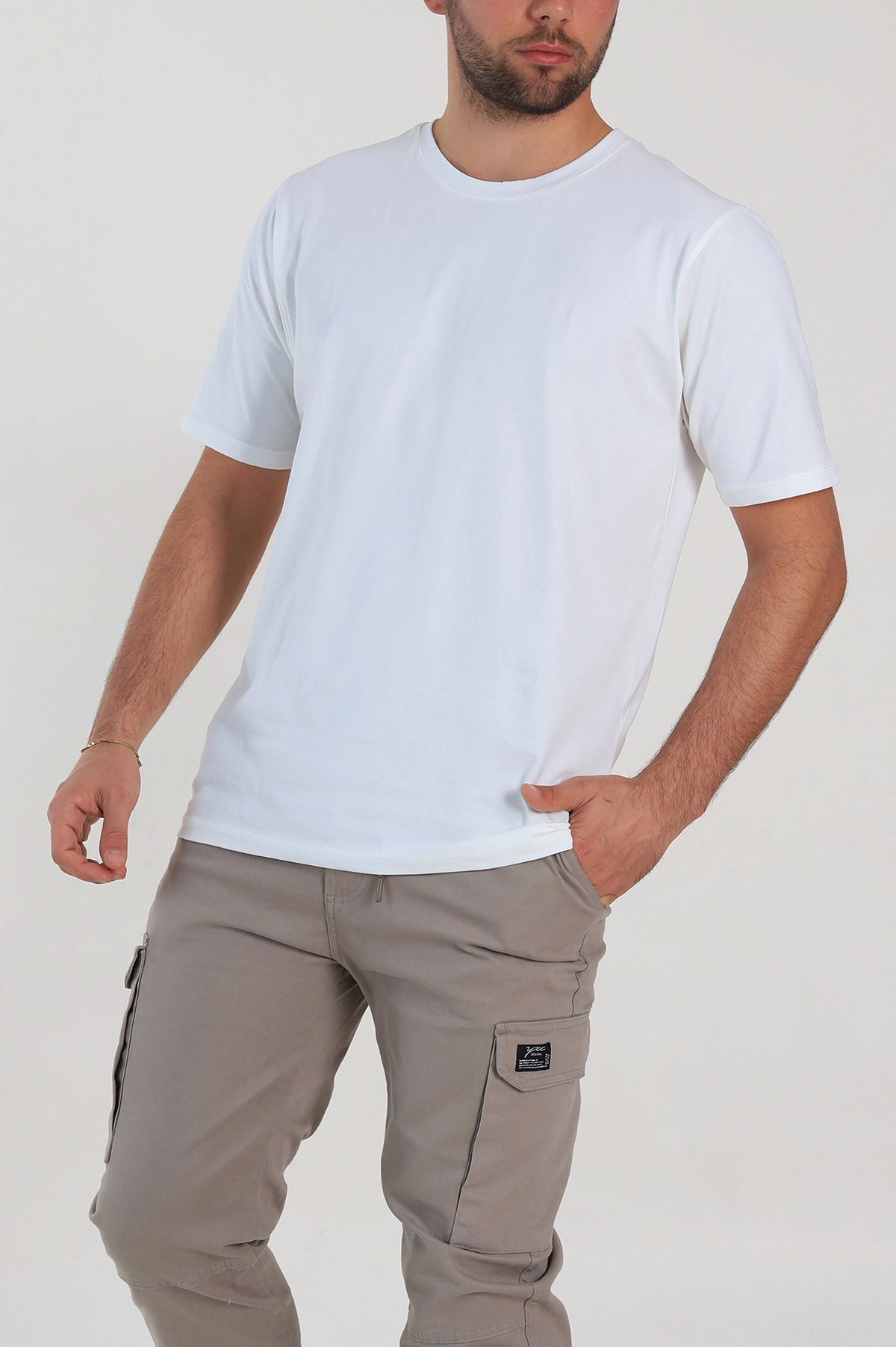 Ekru Relaxed Fit Basic Erkek Tişört 320921