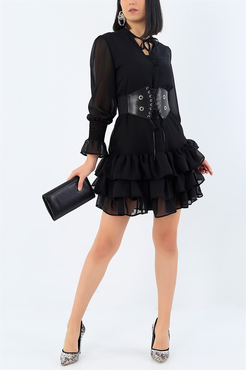 59,95 TL Eteği Katlı Siyah Şifon Elbise 28282B | Modamızbir ...