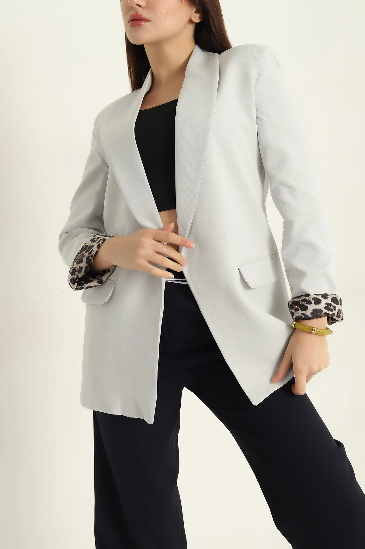 Füme Astarlı Kol Katlı Bayan Ceket 329783