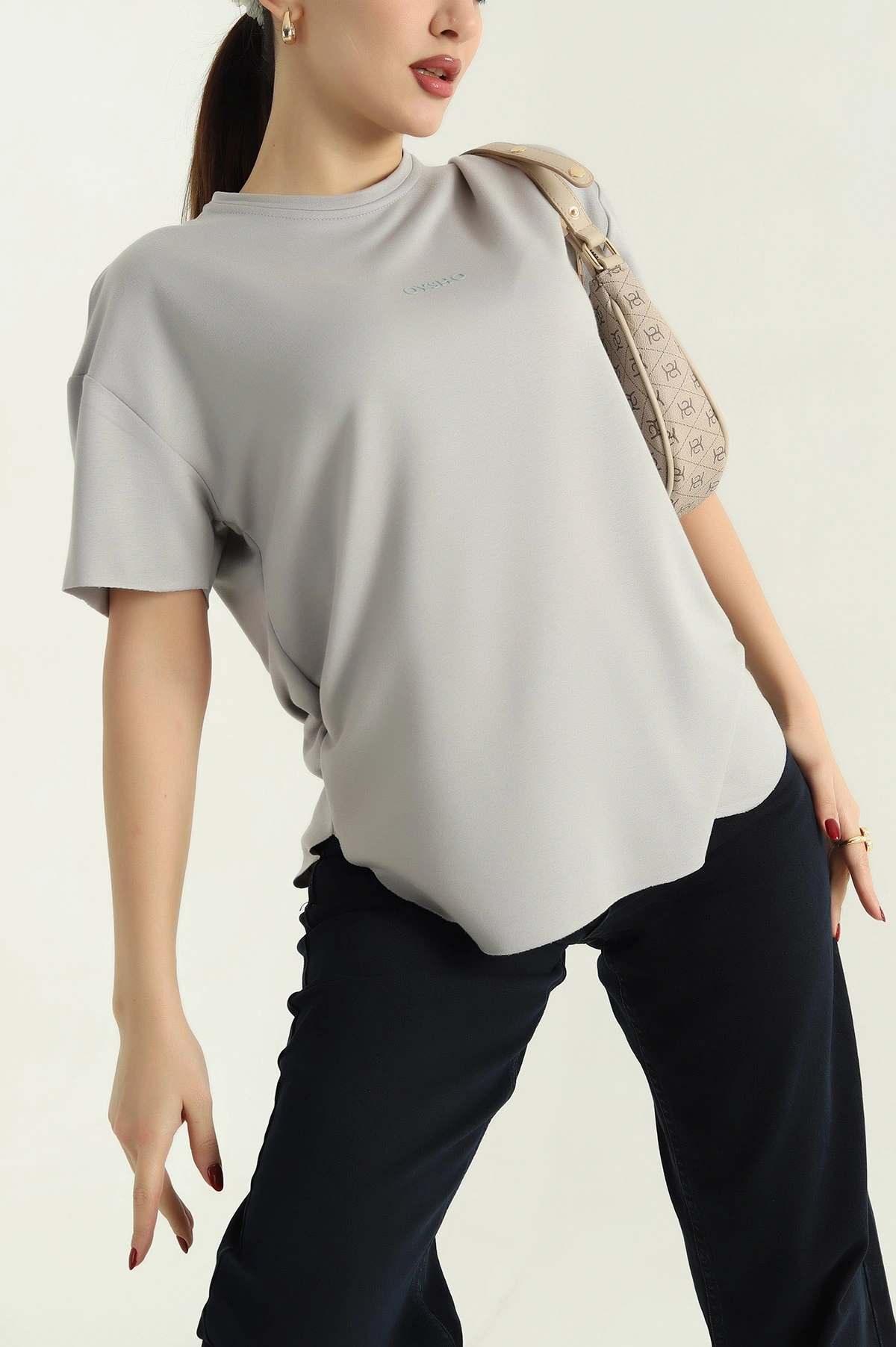 Füme Bisiklet Yaka Oysho Bayan Tişört 335877