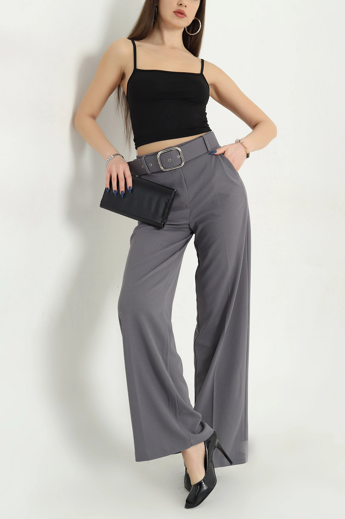 Füme Crep Likralı Palazzo Bayan Pantolon 338084