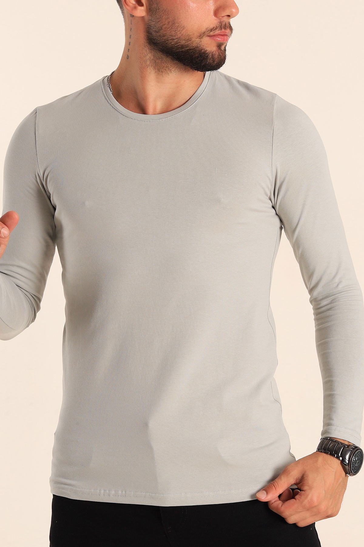 Füme Slim Fit Likralı Basic Erkek Sweatshirt 199048