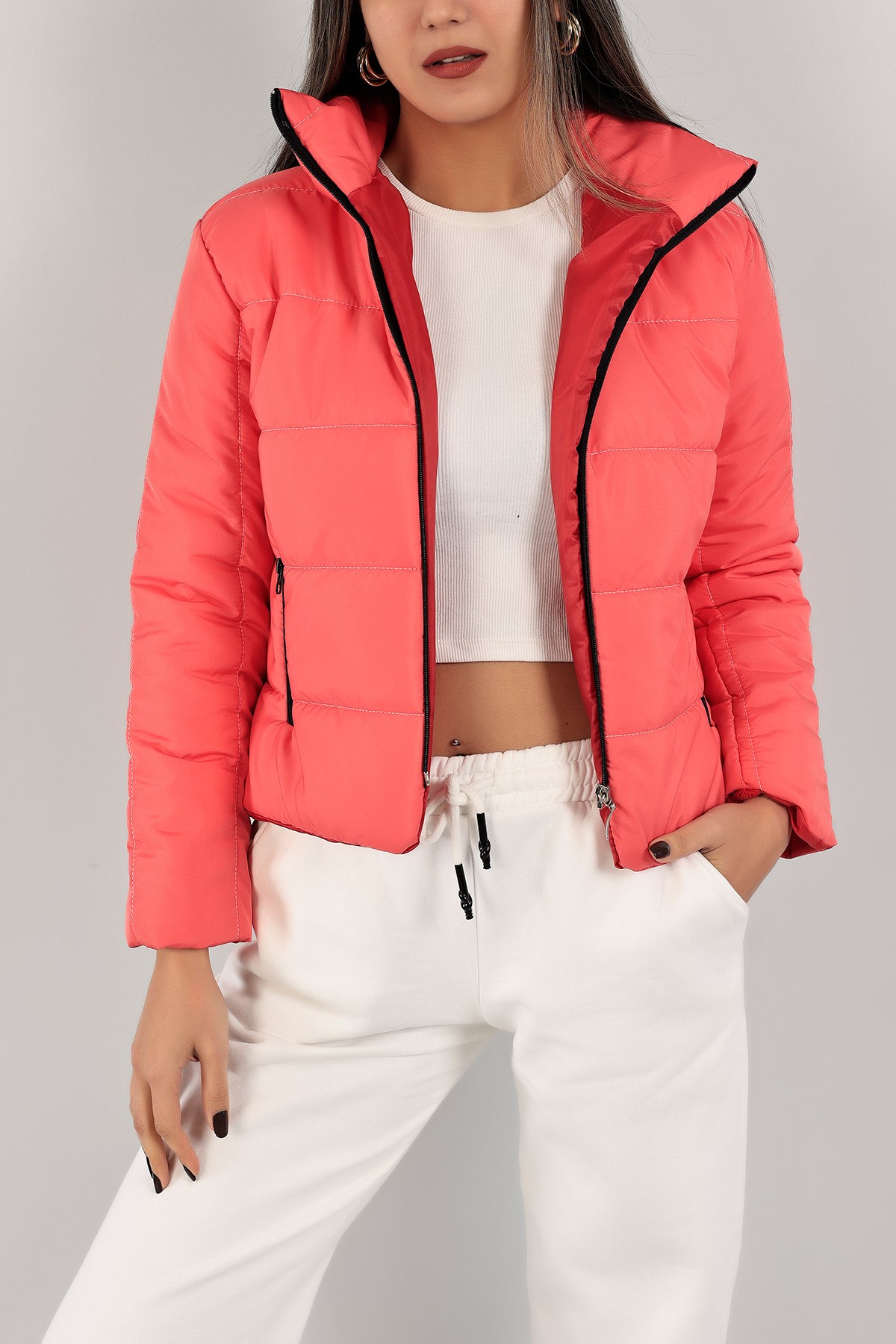 Fuşya Dolumlu Bayan Mont 141387 | ModamızBir | Modamizbir.Com