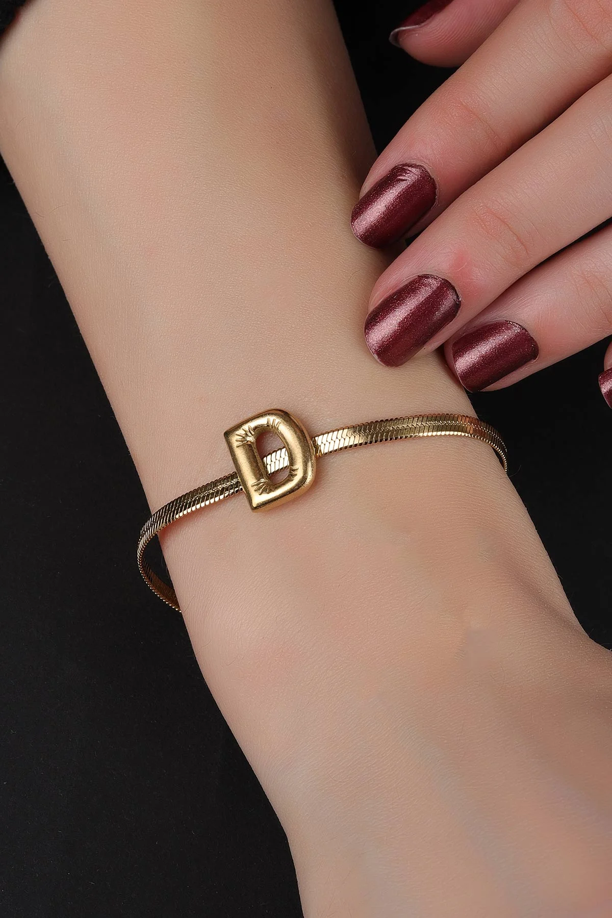 Gold D Harf İtalyan Ezme Zincir Çelik Bileklik 313538