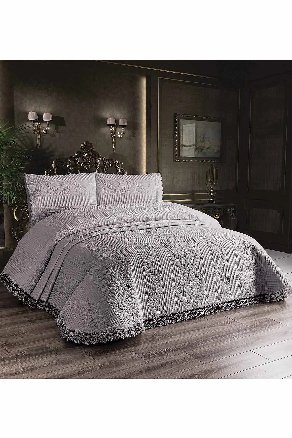 Gri 180x250 Mikrofiber Güpürlü Soft Tek Kişilik Yatak Örtüsü 278385