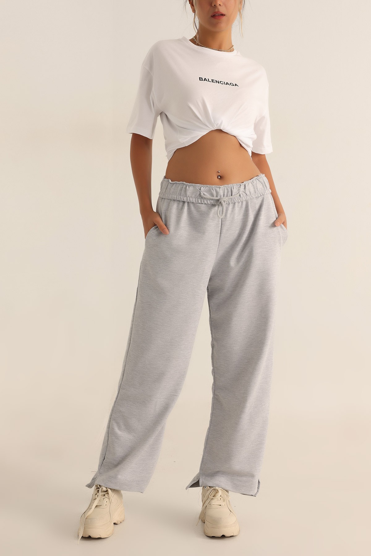 Gri Bol Paça Bayan Eşofman Altı 194320 | ModamızBir | Modamizbir.Com