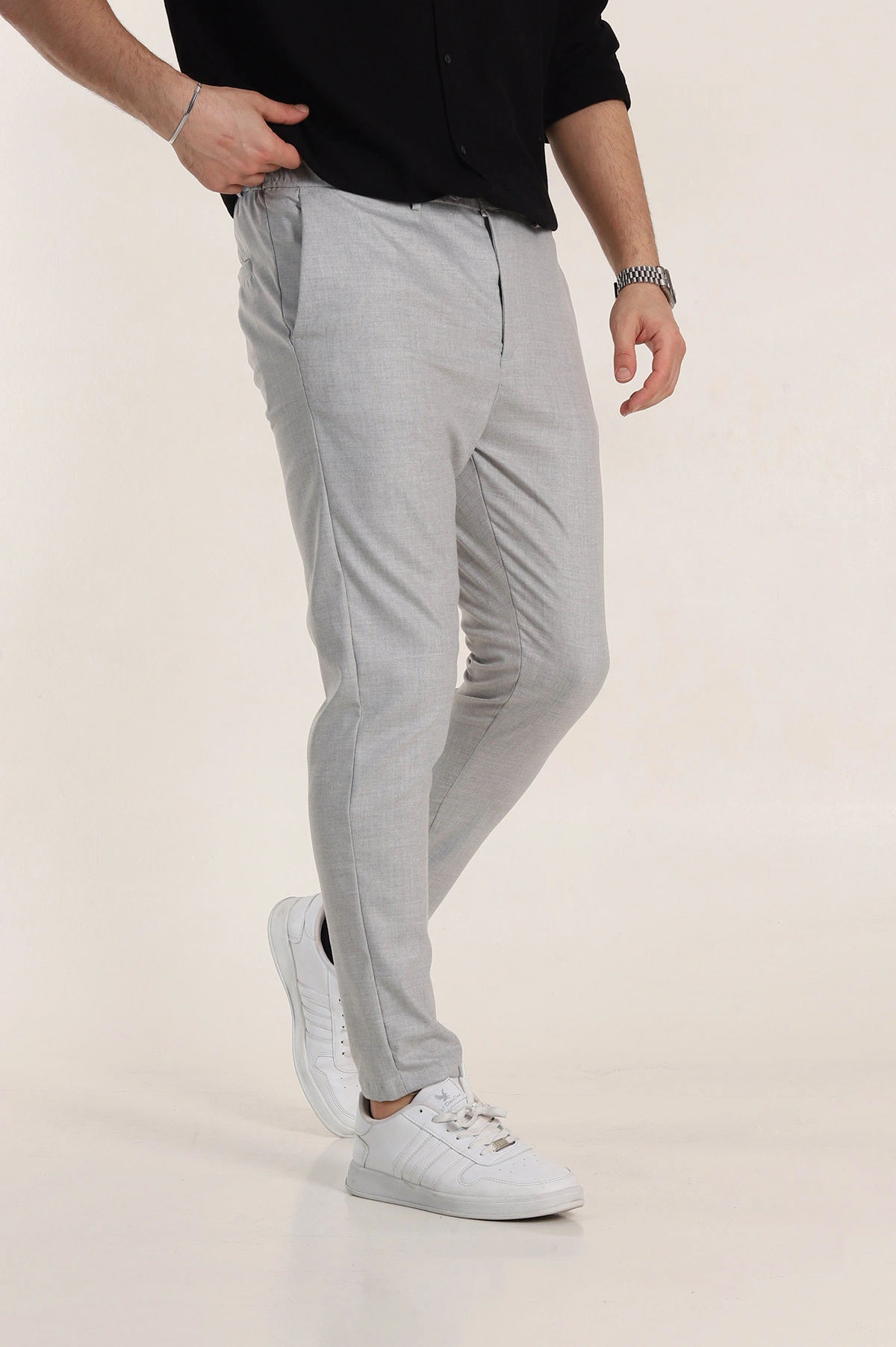 Gri Boyfriend Bel Arkası Lastikli Erkek Kumaş Pantolon 345023