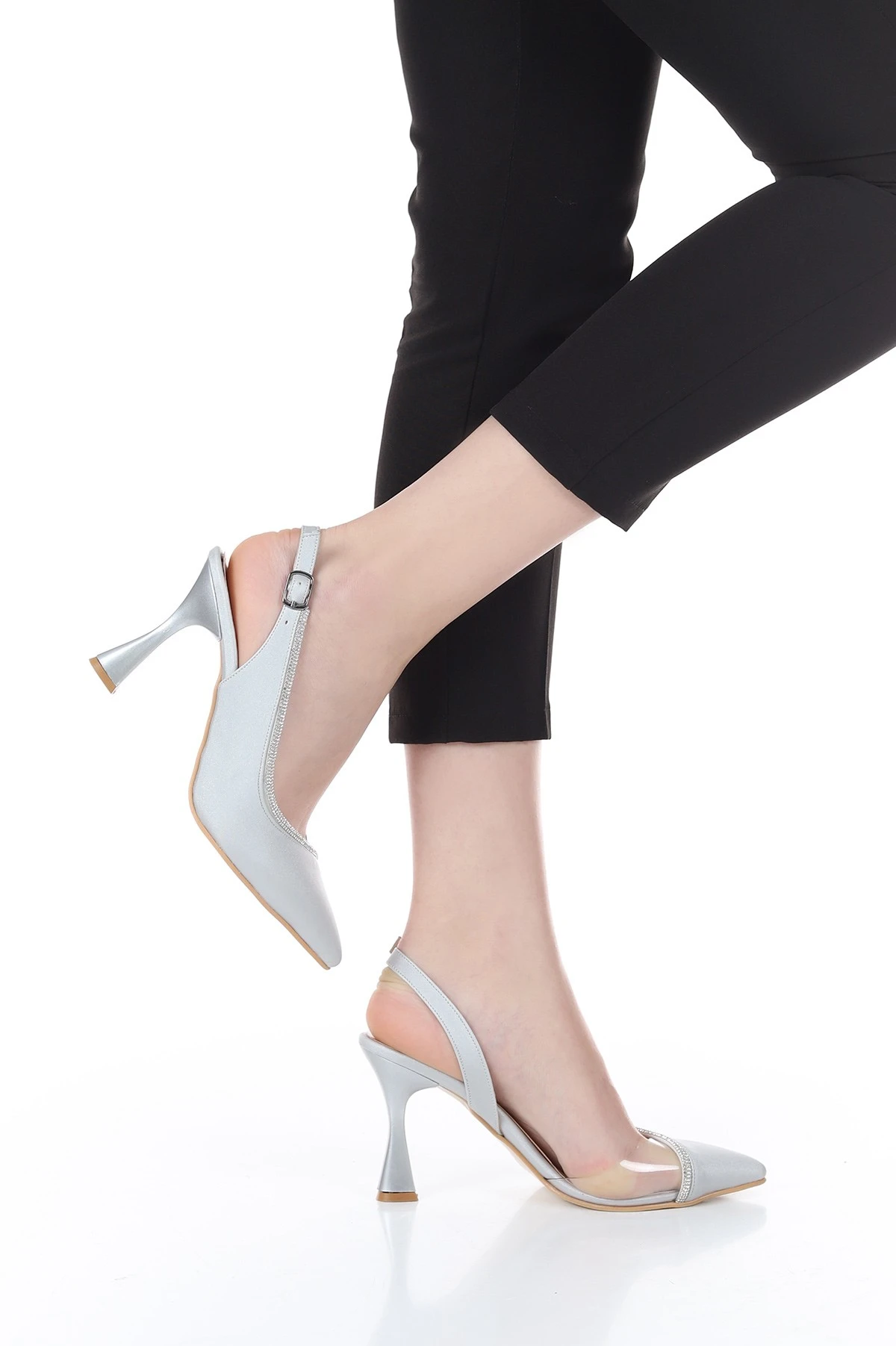 Gri Taşlı Şeffaf Detay Topuklu Ayakkabı 240565 | ModamızBir ...