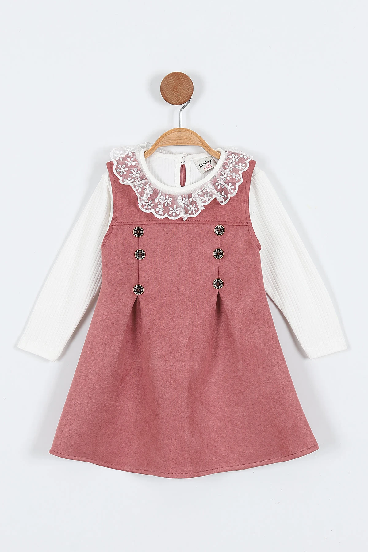 Gül Kurusu (8-12 Yaş) Önden Düğmeli Güpürlü Badili Kız Çocuk Süet Jile ...