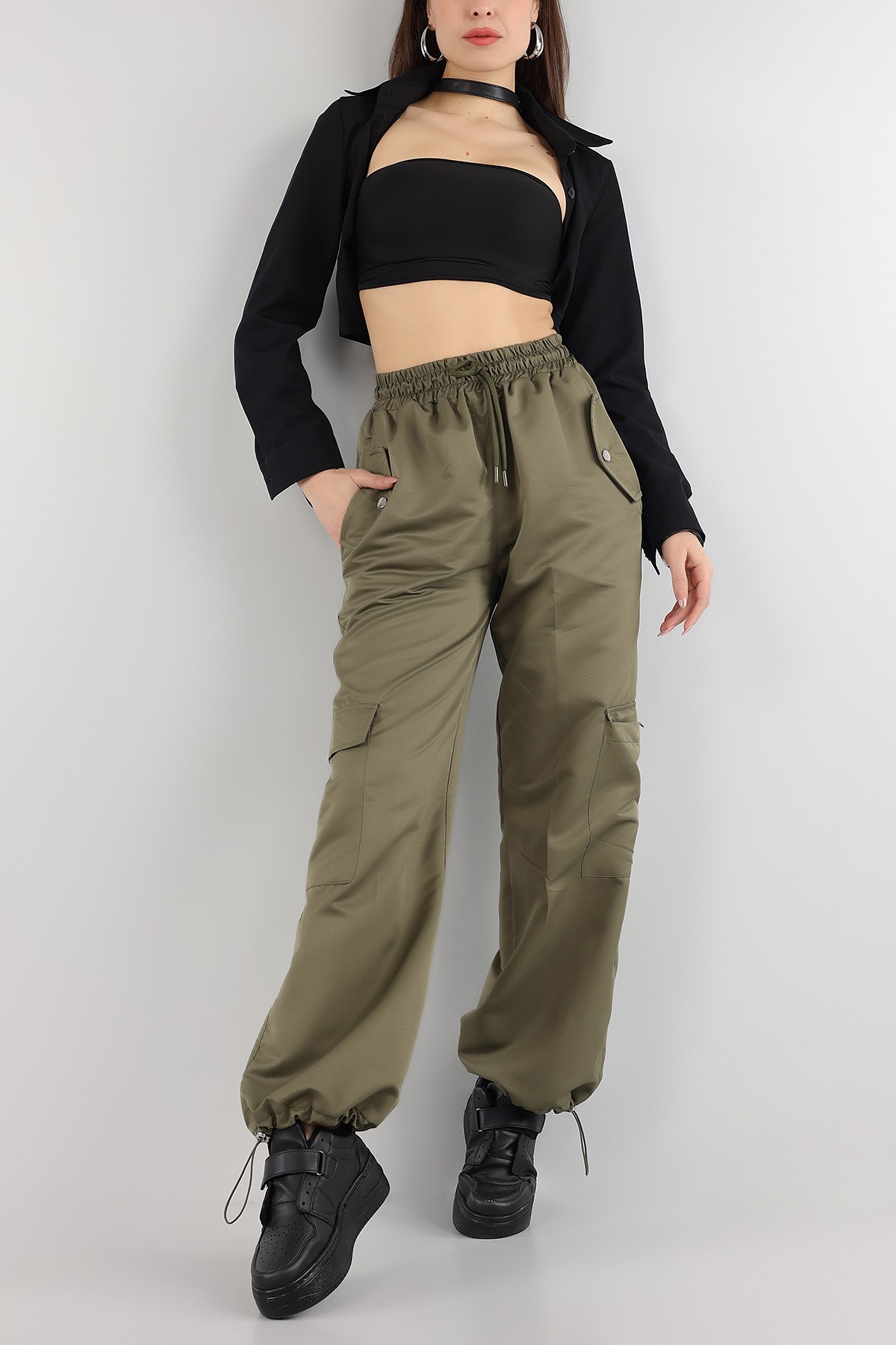 Haki Paraşüt Kumaş Palazzo Pantolon 167275 | ModamızBir | Modamizbir.Com