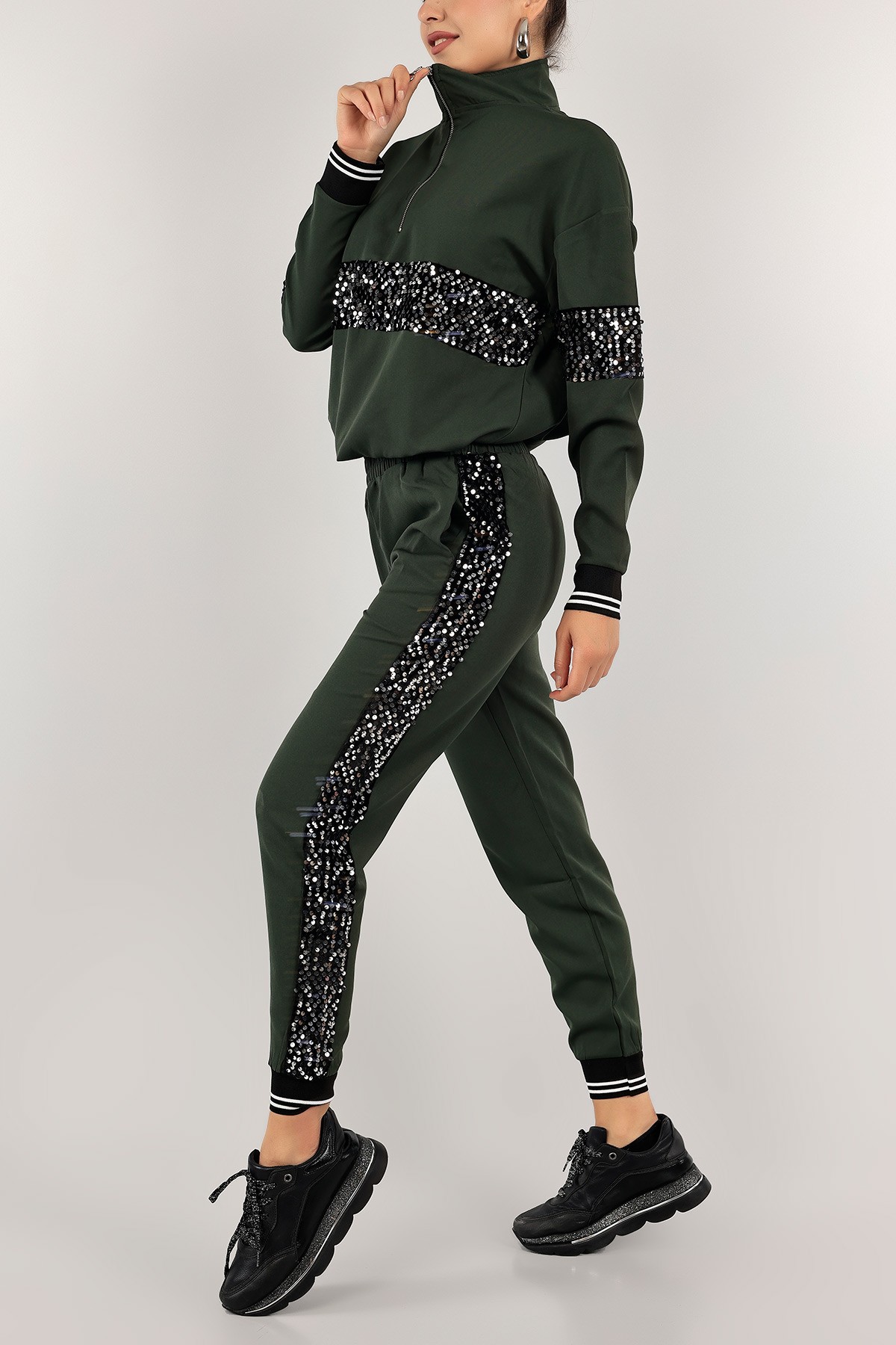 Haki Pul Payet Bayan Eşofman Takımı 127970 | ModamızBir | Modamizbir.Com