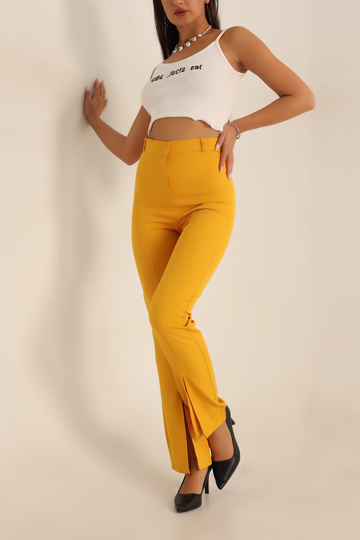 . Hardal Yırtmaçlı Bayan Pantalon 196226 | ModamızBir | Modamizbir.Com