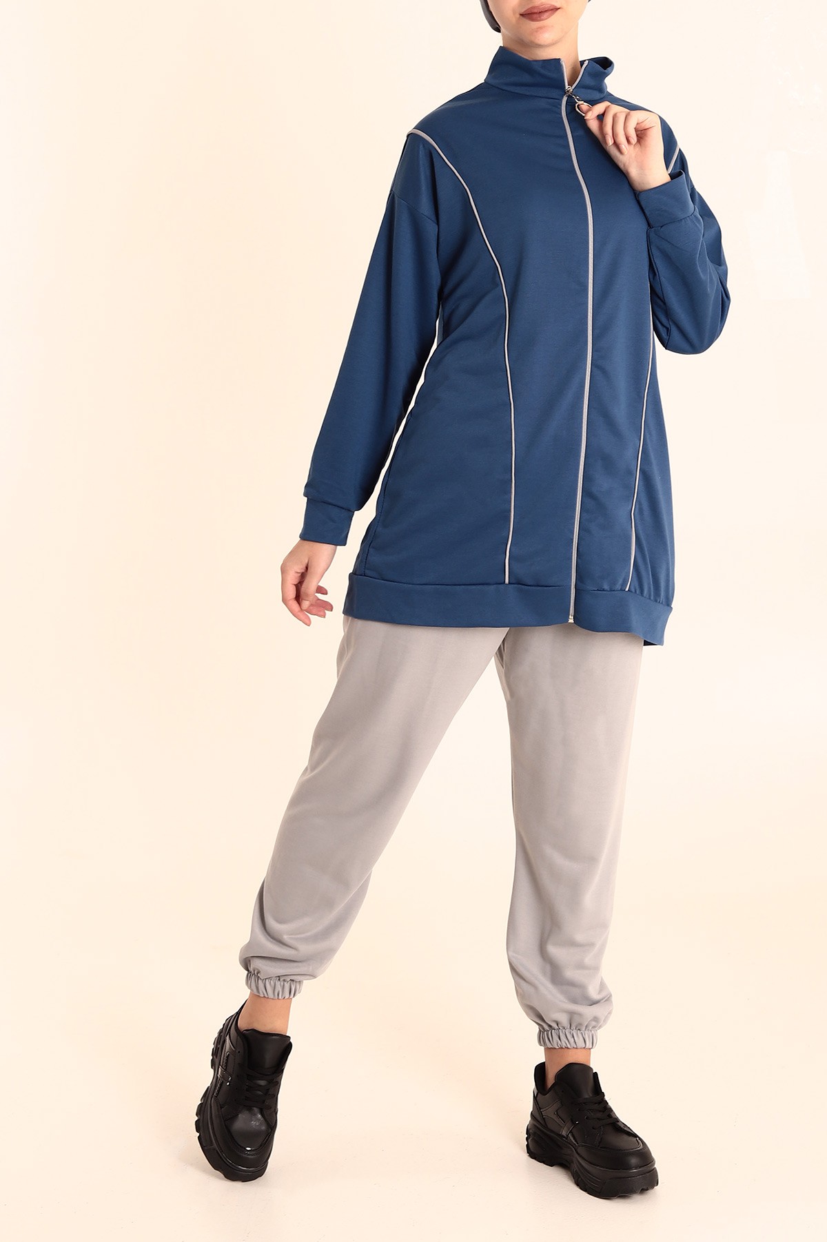 İndigo Çapraz Biyeli Fermuarlı İki İp Eşofman Takım 209549 | Modamizbir.Com