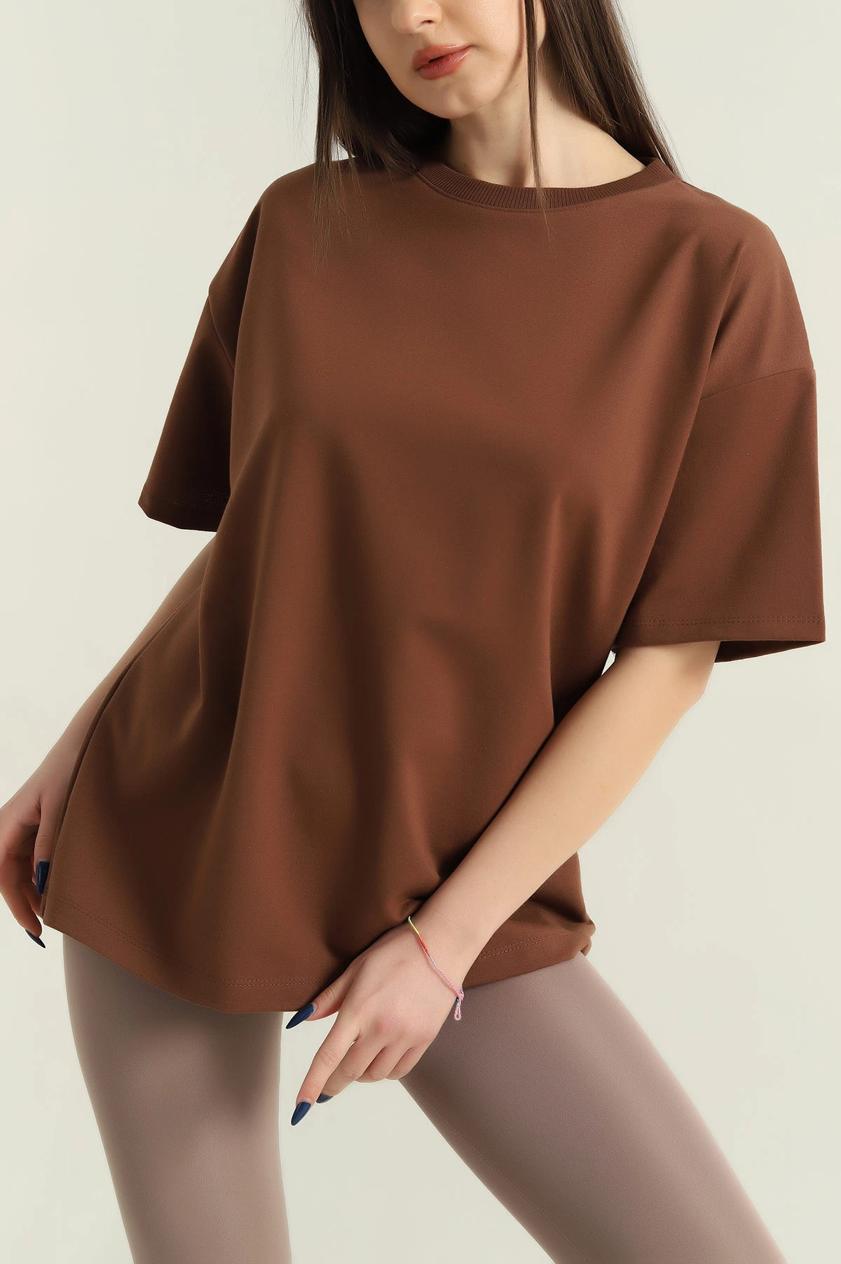 Kahverengi Basic İki İp Kadın Tişört 348067