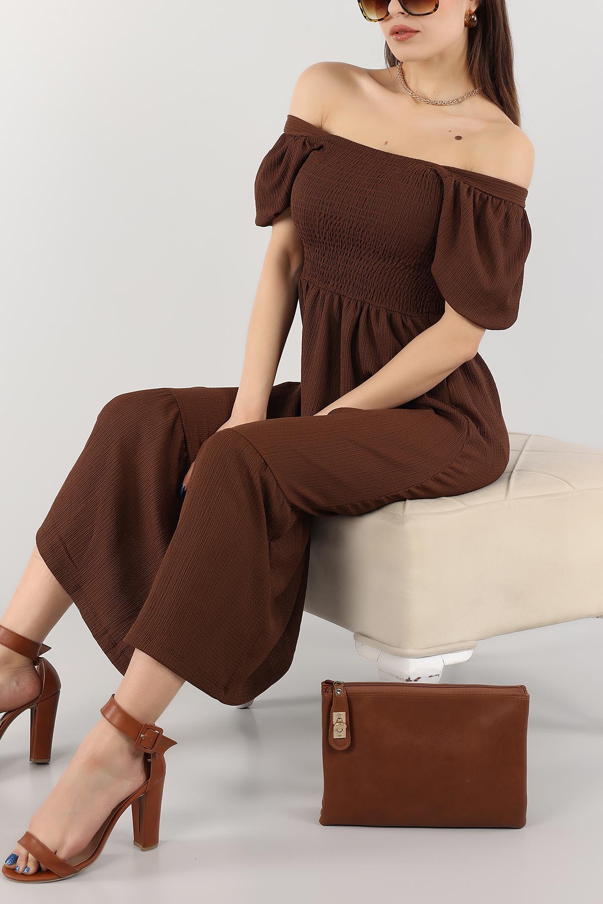 Kahverengi Gipeli Bürümcük Elbise 171507 | ModamızBir | Modamizbir.Com