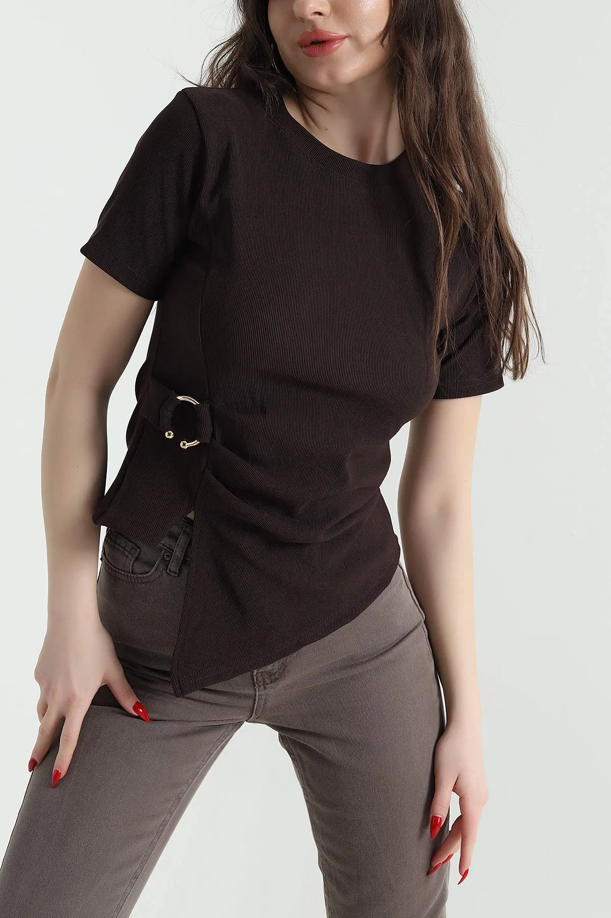 Kahverengi Ottoman Likralı Kadın Bluz 443148